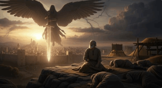 David saw a massive angel hovering over Jerusalem ready to destroy it ...